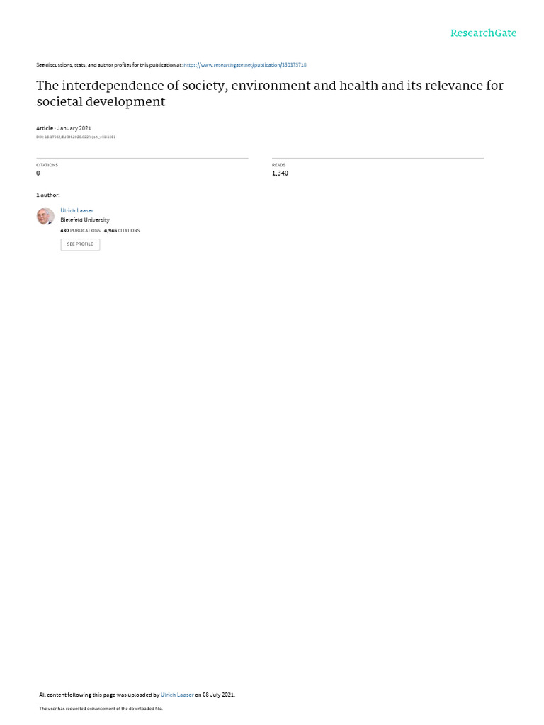 The Interdependence of Society Environment and Hea | PDF | Public ...