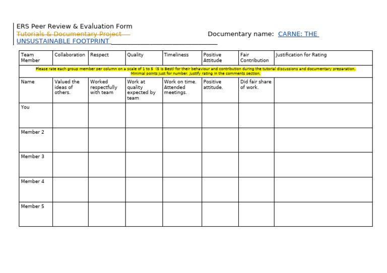 Peer Review Evaluation Form Template | PDF