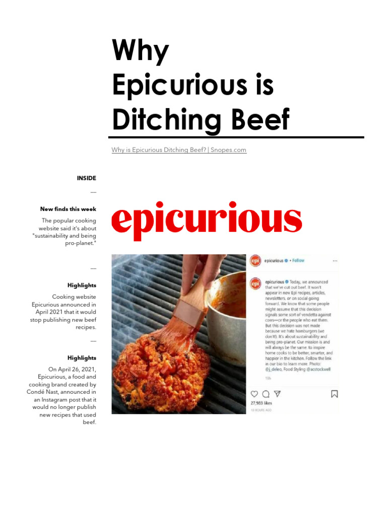 Epicurious Stops Publishing Beef Recipes | PDF | Sustainability | Beef