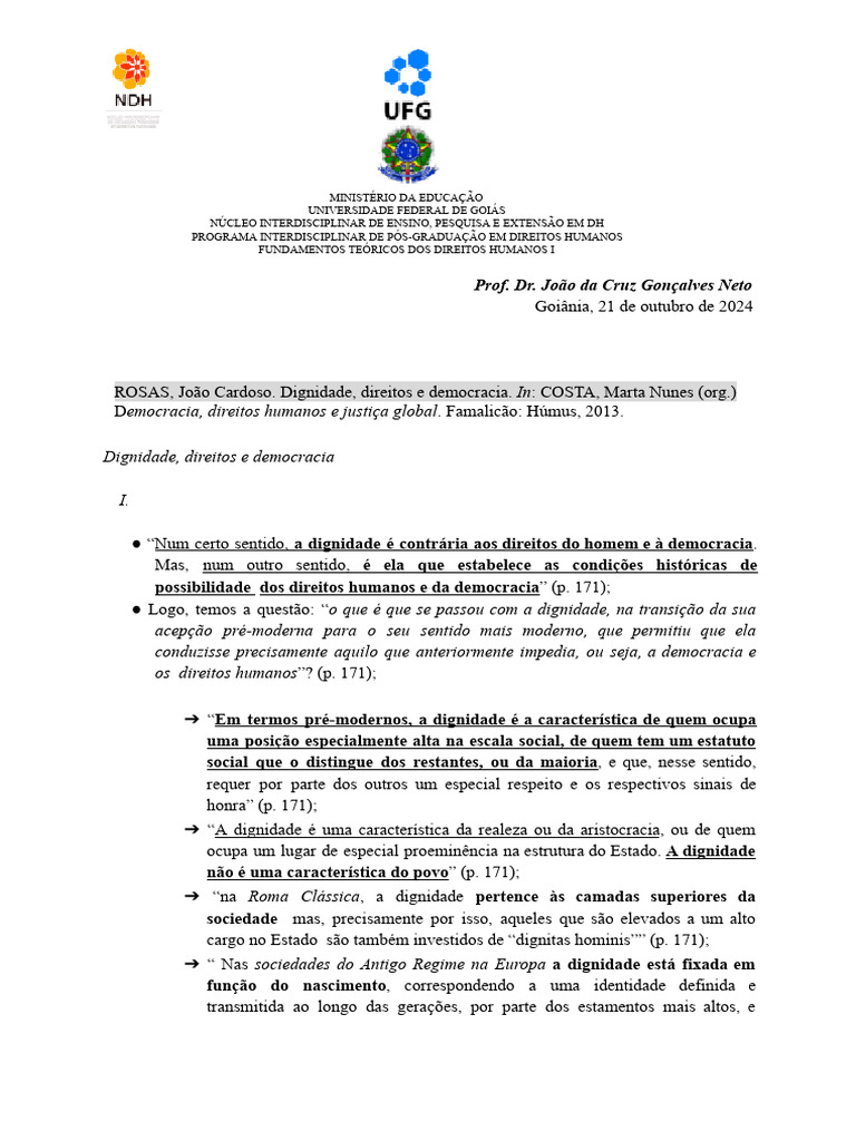 Roteiro de Aula VI - Fundamentos DHs I - 2024-2 | PDF | Constituição