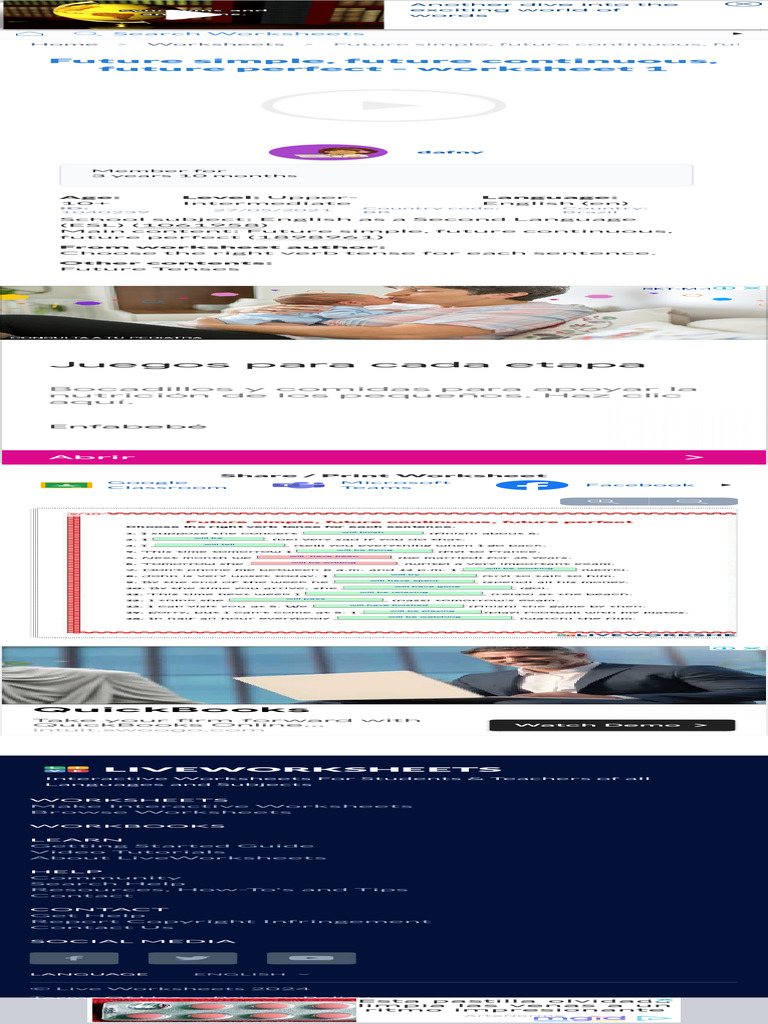 Future Simple Future Continuous Future Perfect Worksheet 1