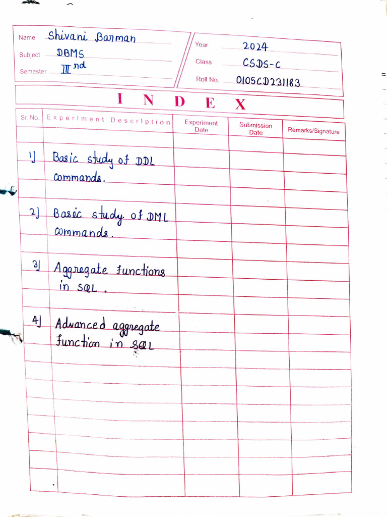 DBMS Practical Section A | PDF
