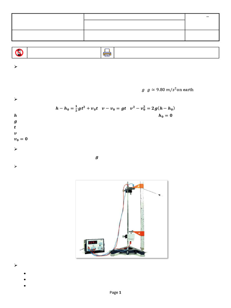 PW1 Free Fall Motion | PDF | Force | Gravity