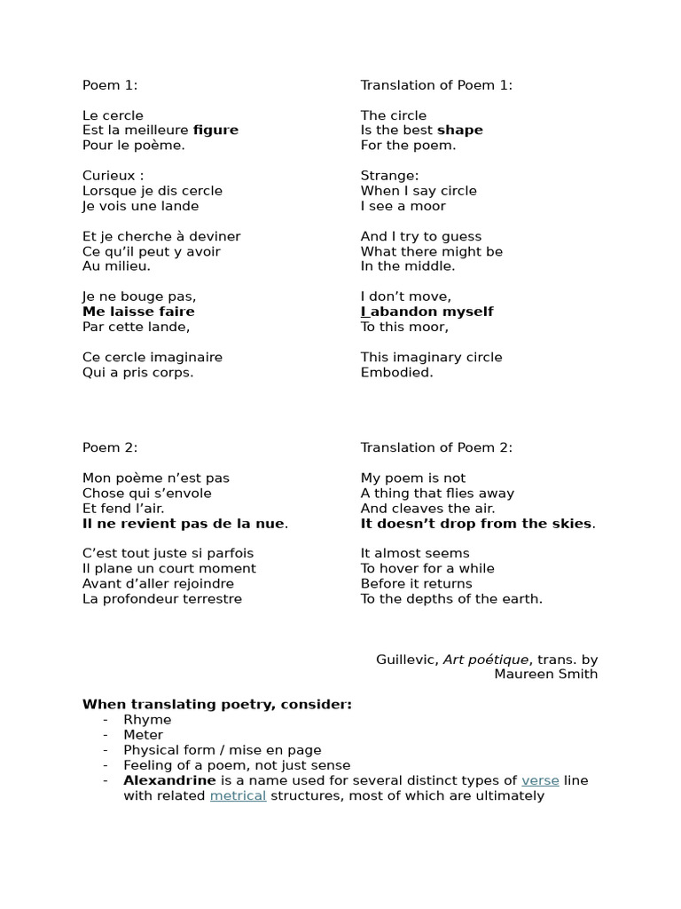 Translation Passage - Guillevic | PDF | Poetry | Classics