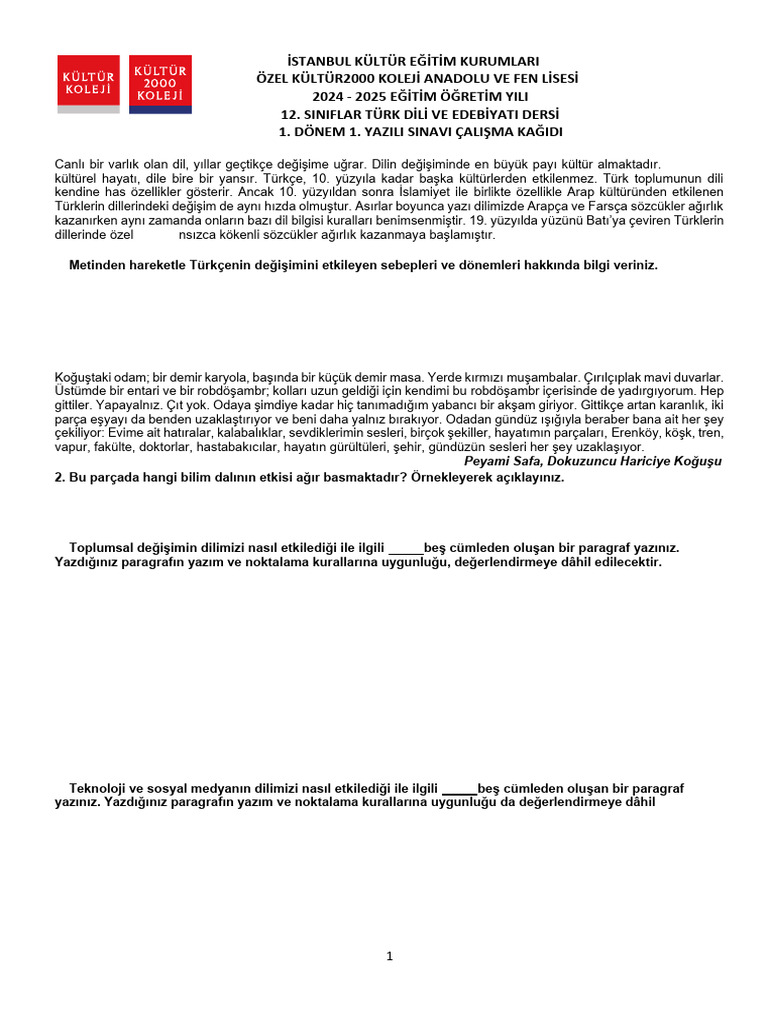 SINIF TDE 1.DON.1.SIN. CALISMA KAGIDI (30.10.2024) .P | PDF