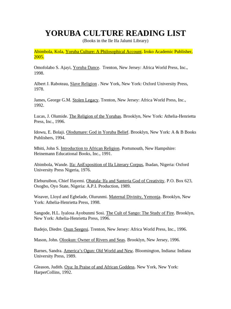 Yoruba Culture Reading List | PDF | Ethnic Religion | Santería