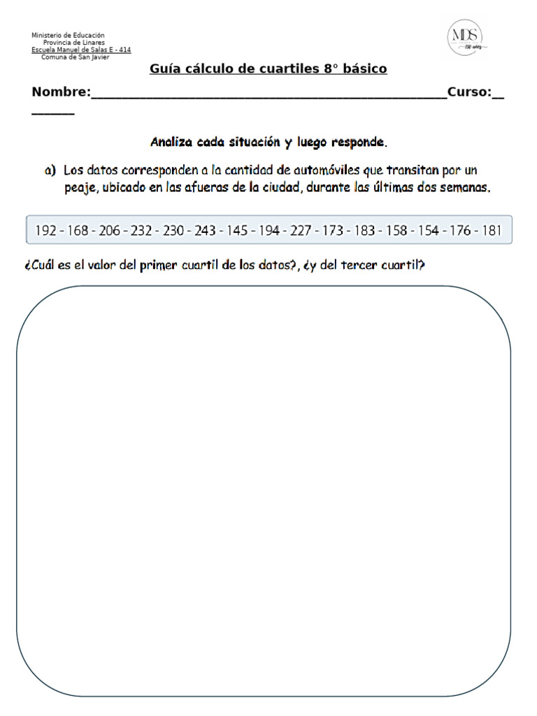 Guía Cálculo de Cuartiles 8° | PDF | Crecimiento personal y profesional