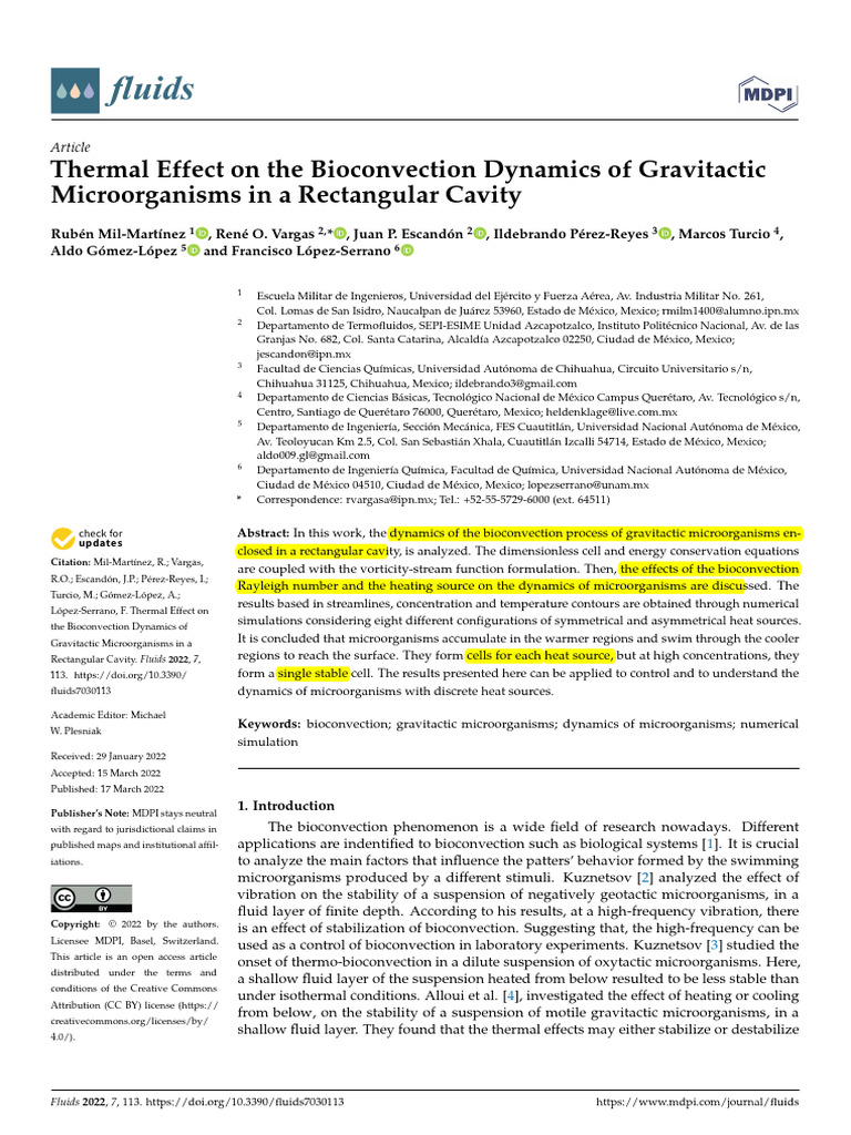 2022 - Thermal Effect On The Bioconvection Dynamics of Gravitactic | PDF | Convection | Quantity
