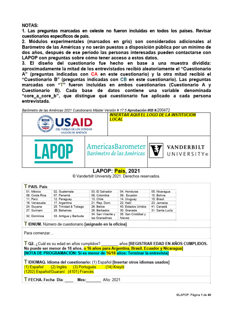 AB2021 Core Questionnaire v17.5 Spa 210430 W v2 | PDF | Américas ...