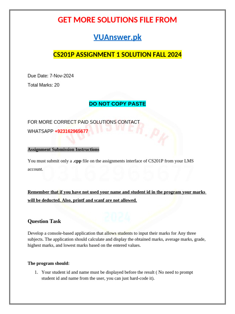 CS201P Assignment 1 Solution Fall 2024 | PDF | Computer Programming | Computing