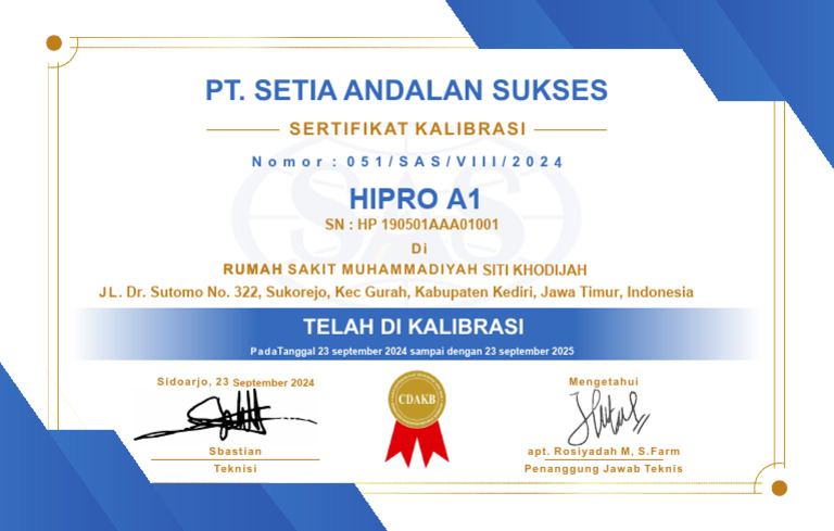 Certificate Internal Rsu Siti Khodijah Hipro | PDF