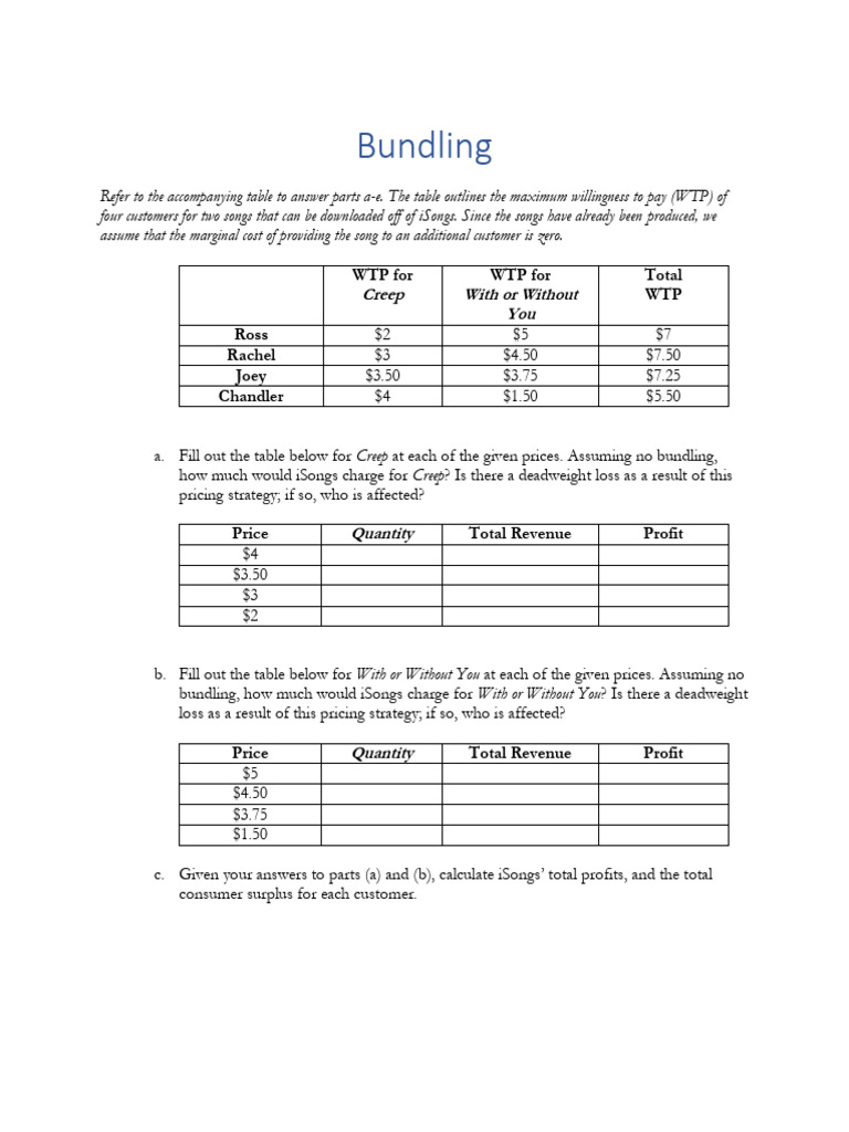 Exercise 22. Bundling | PDF | Pricing | Profit (Economics)