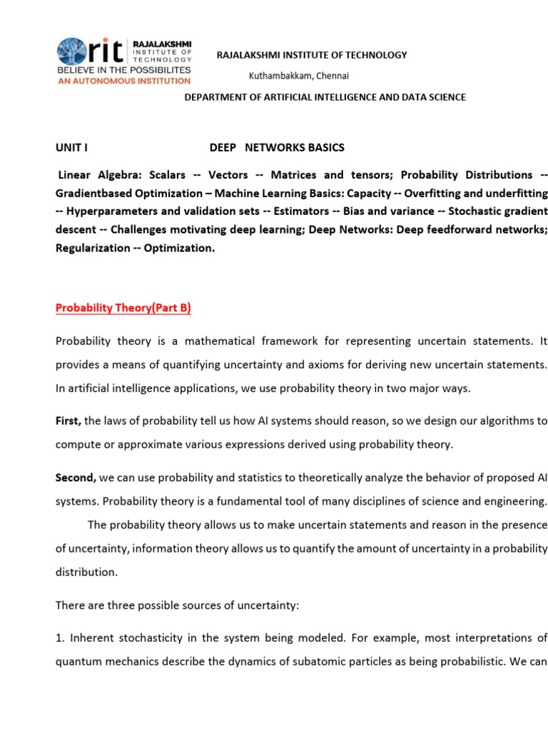 Unit 1_Deep Learning | PDF | Artificial Neural Network | Probability ...