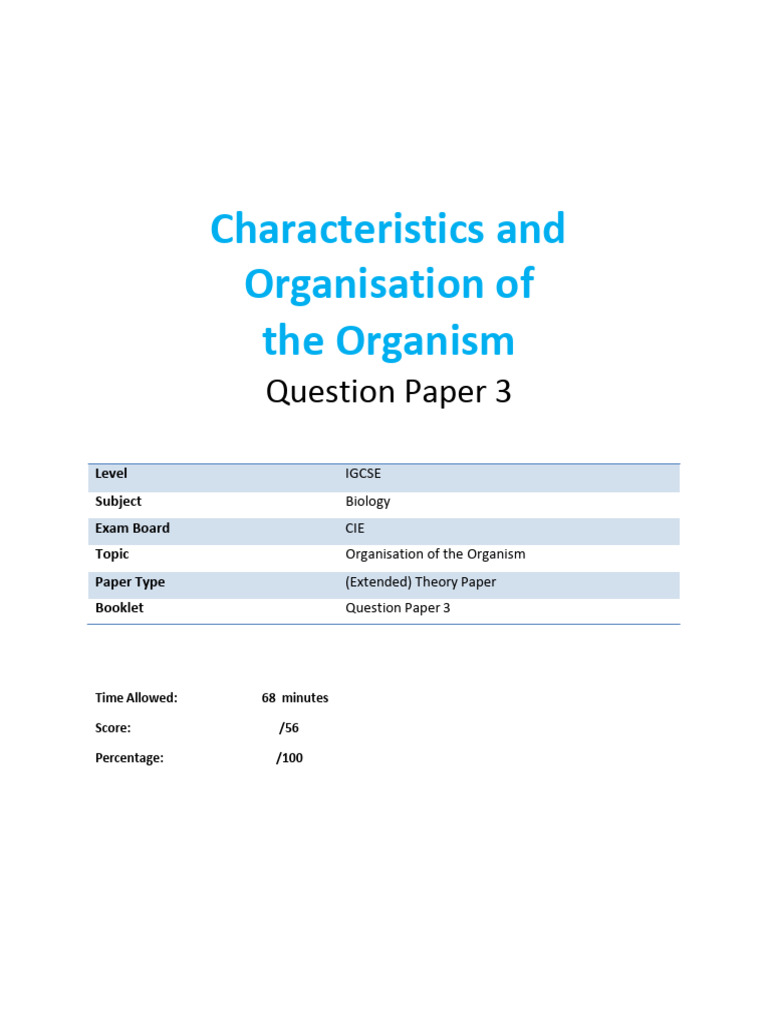 IGCSE Biology: Organism Organization Exam | PDF | Bacteria | Cell (Biology)