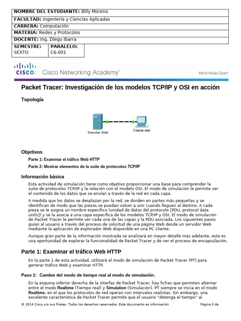 3 2 4 6 Packet Tracer Investigating The Tcp Ip And Osi Models In Action Instructions Pdf