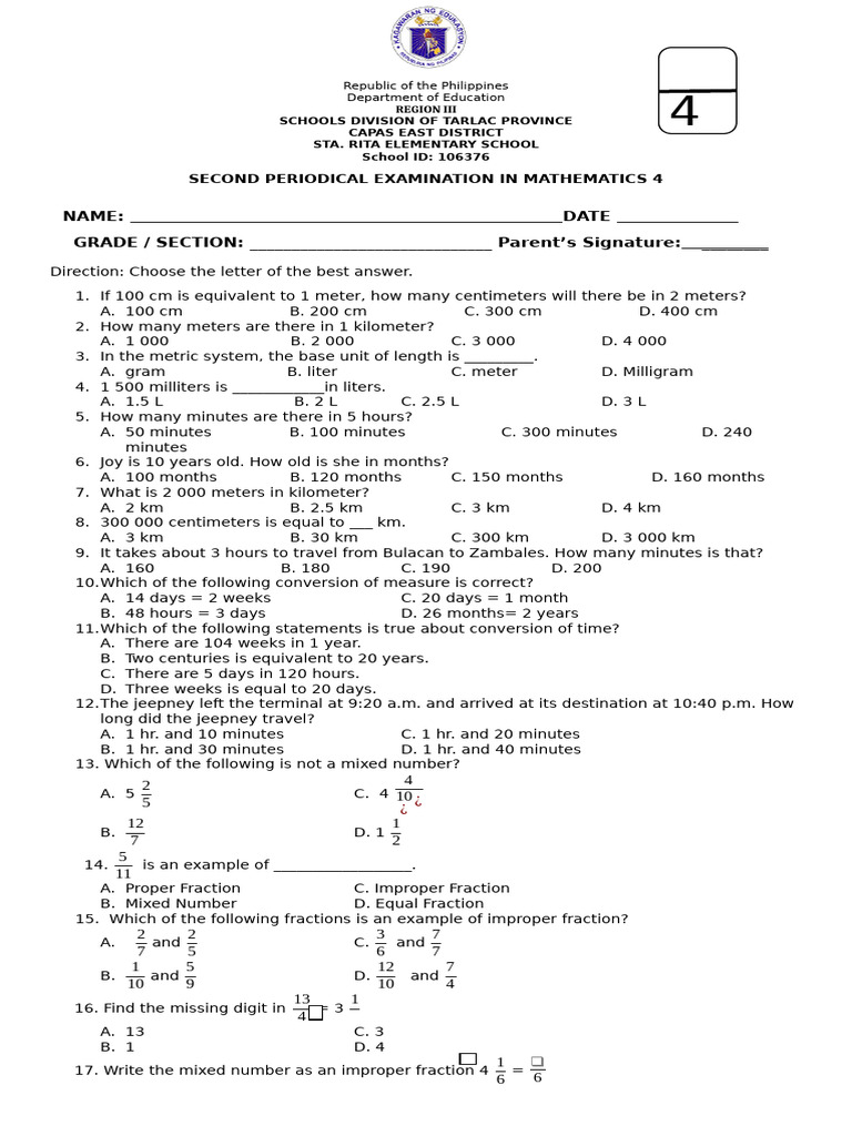 PT - G4 Matatag Mathematics 4 - Q2 | PDF | Mathematics | Arithmetic