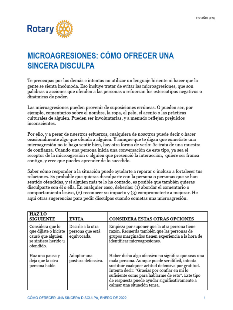 Disculpas Sinceras por Microagresiones | PDF