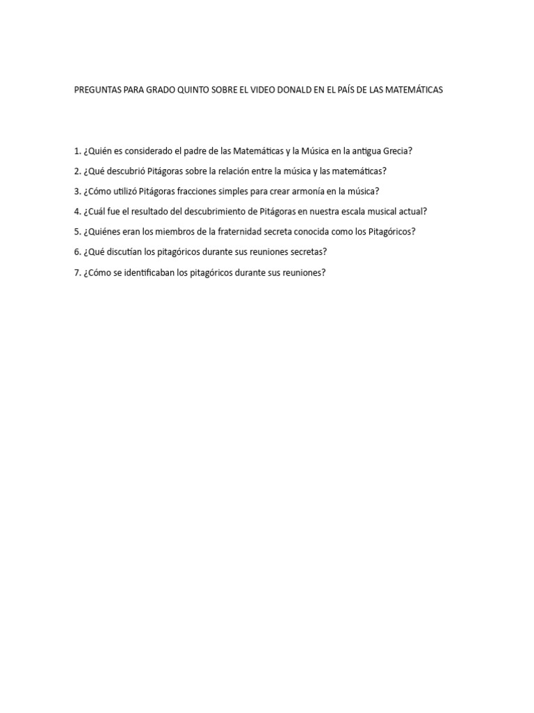 Preguntas para Grado Quinto Sobre El Video Donald en El País de Las ...