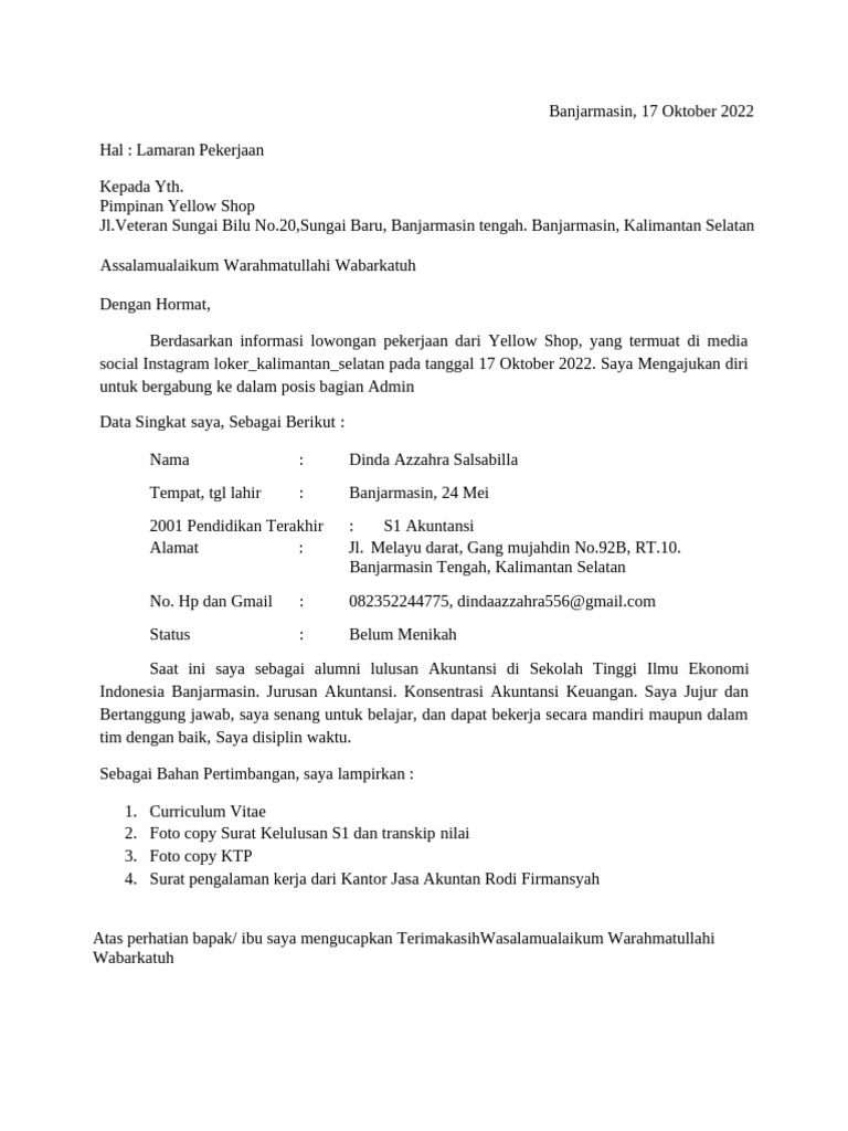 CV Dinda Azzahra Salsabilla | PDF