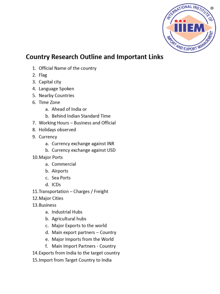 Country Research Outline and Important Links | PDF