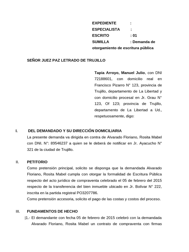 Demanda y Contestación de Obligaciones | PDF | Ley común | Justicia