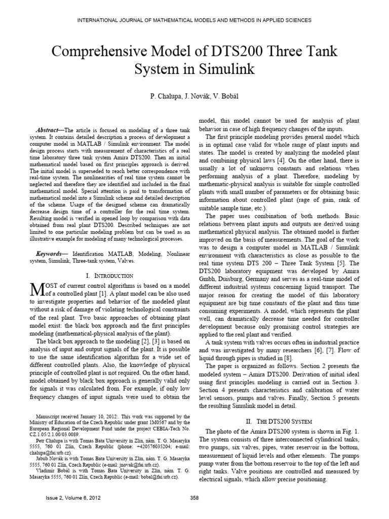 Comprehensive Model of DTS200 Three Tank System in Simulink: P. Chalupa, J. Novák, V. Bobál ...