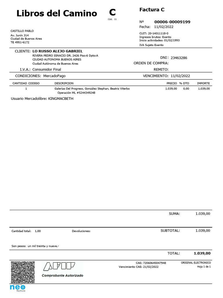 Factura Galerías Del Progreso | PDF