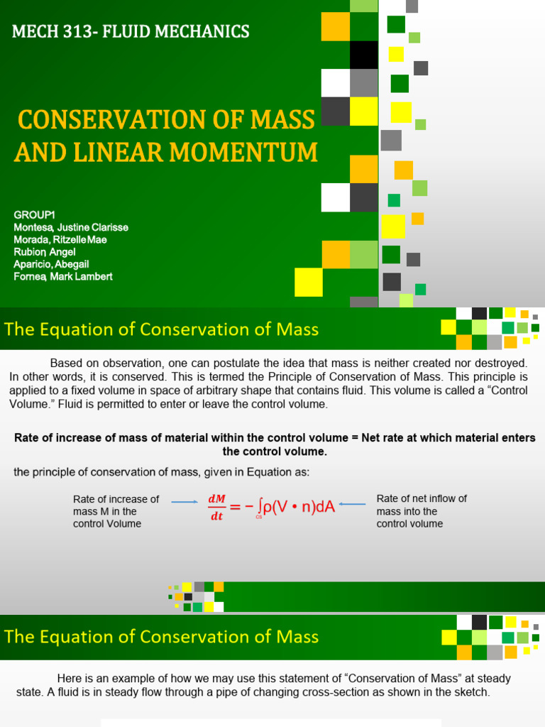Mech 313 Fluid Mechanics Mass Conservation and Linear Momentum | PDF ...