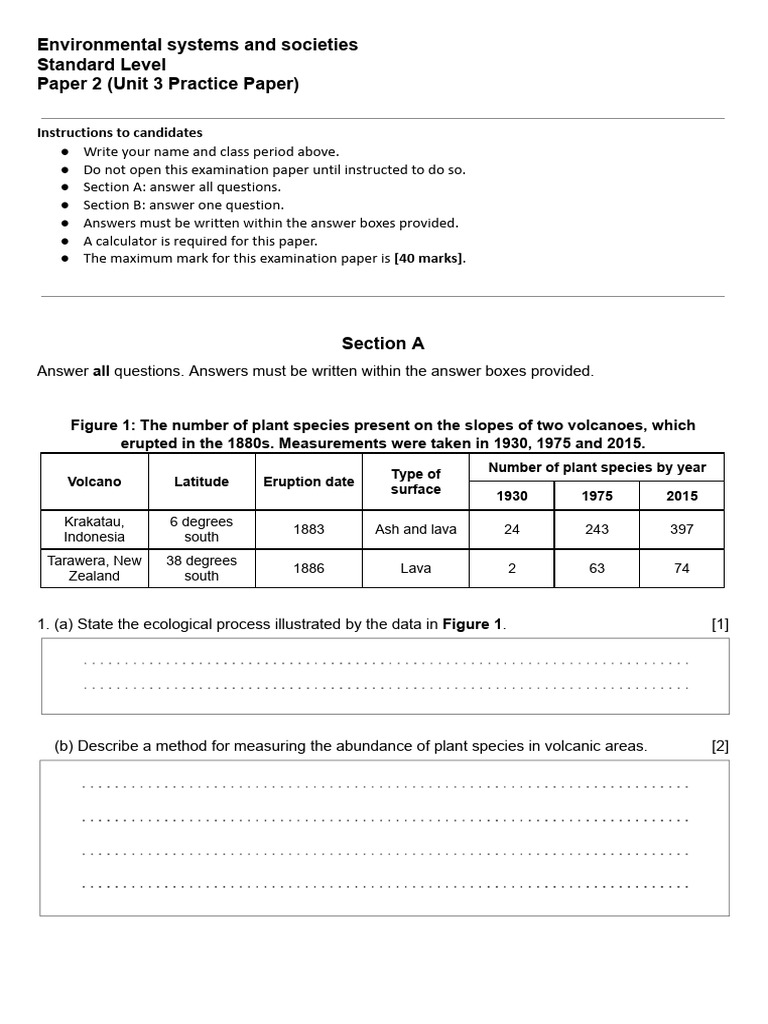 Environmental Systems Exam Practice Paper | PDF | Volcano | Ecosystem