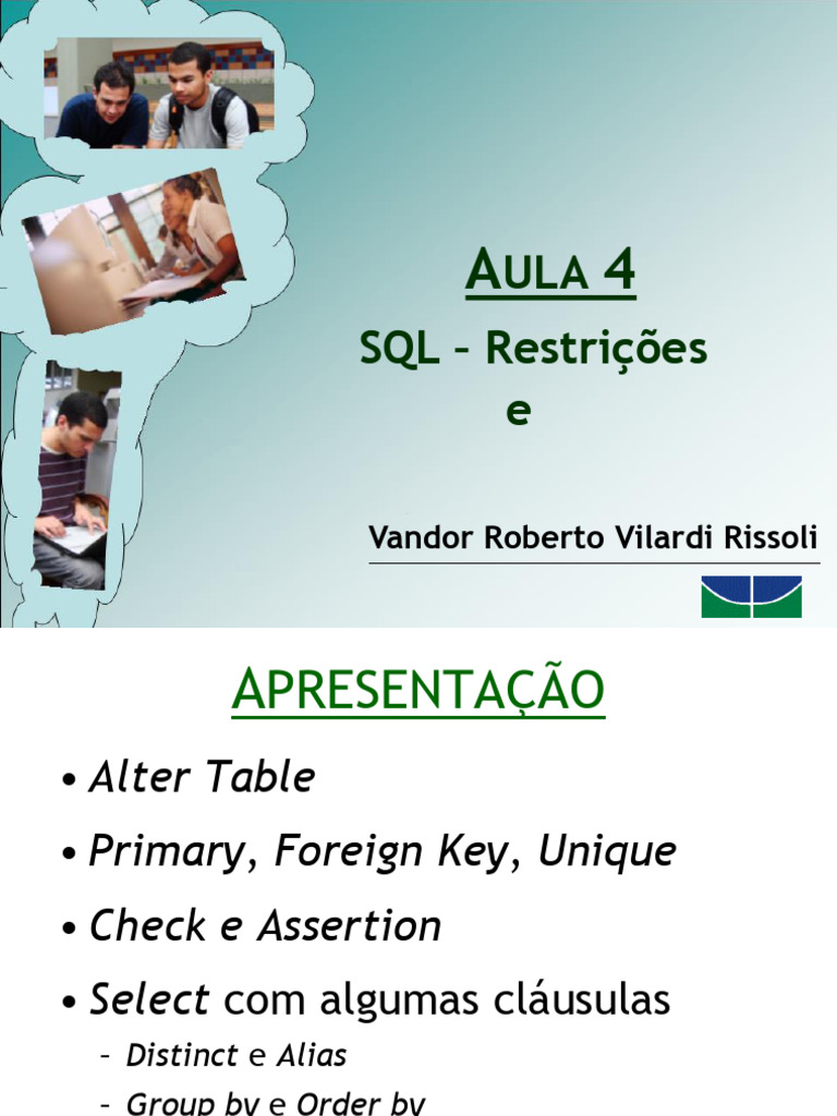 Aula 4 SBD2 2022-3 Oracle Restricoes | PDF | SQL | Tabela (banco de dados)