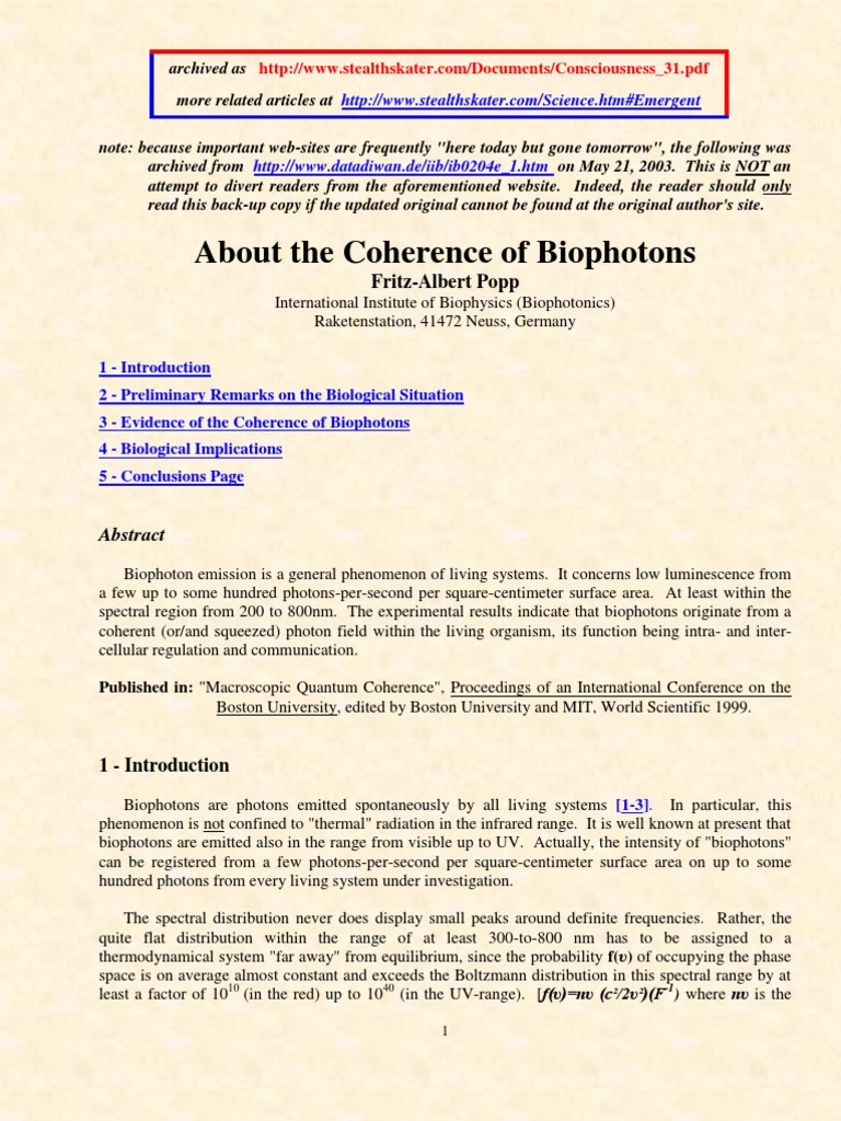 About The Coherence of Bio Photons | PDF