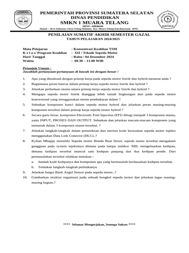 Soal Xii TSM Penilaian Sumatif 2024-2025 | PDF | Karier & Perkembangan | Bisnis