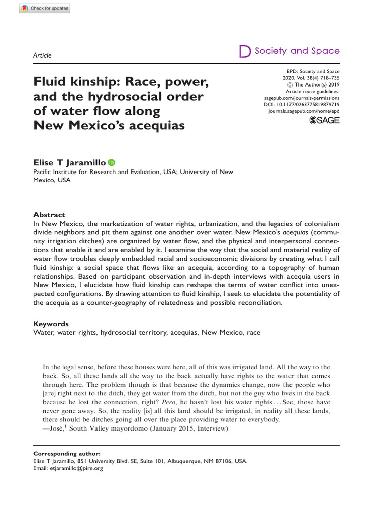 Jaramillo 2019 Fluid Kinship Race Power and The Hydrosocial Order of ...