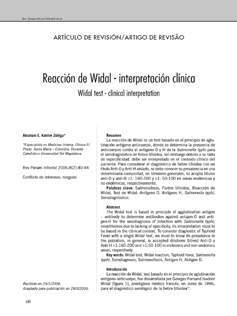 Reacción de Widal - Interpretación Clínica | PDF