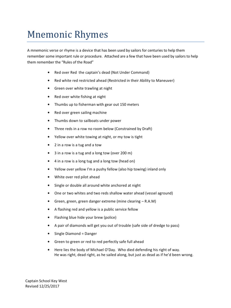 Mnemonic Rhymes for Sailors' Rules | PDF | History