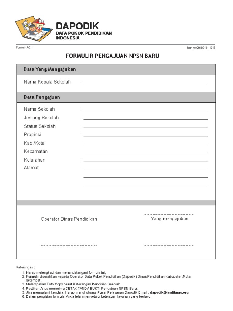 Formulir A.2.1 NPSN | PDF