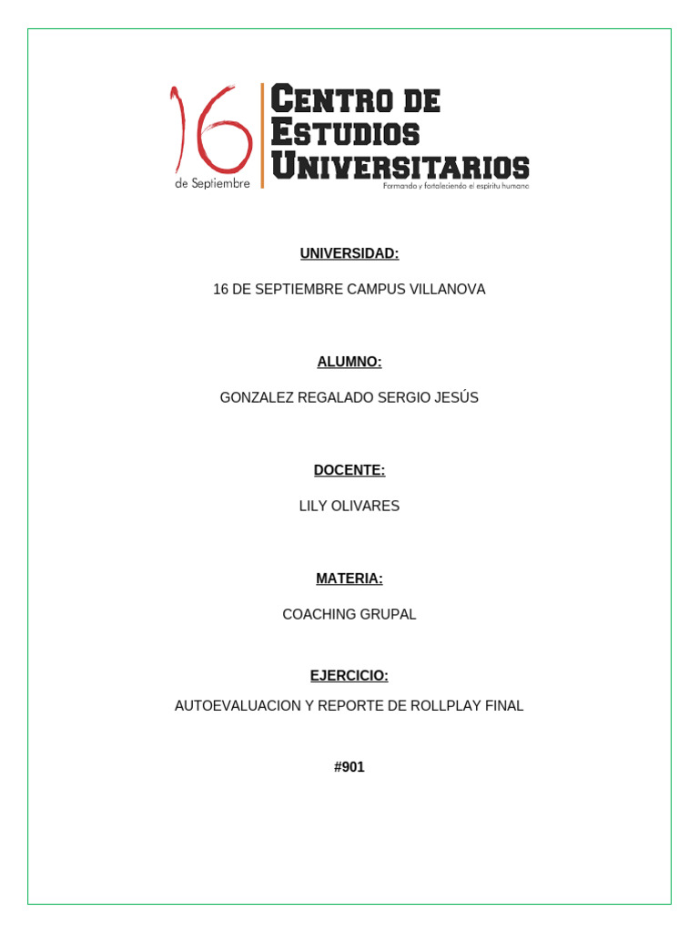 Autoevaluacion y Reporte de Rollplay Final | PDF | Crecimiento personal y profesional