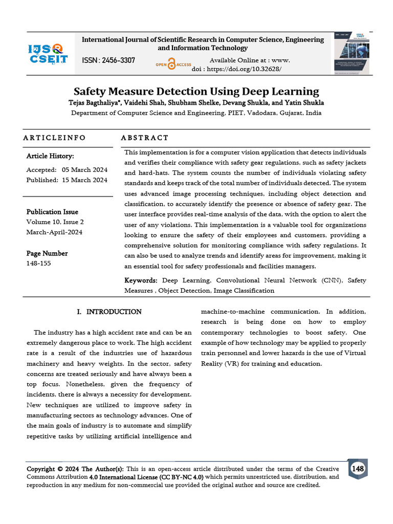 Safety Measure Detection Using Deep Learning Pdf Deep Learning Computer Vision