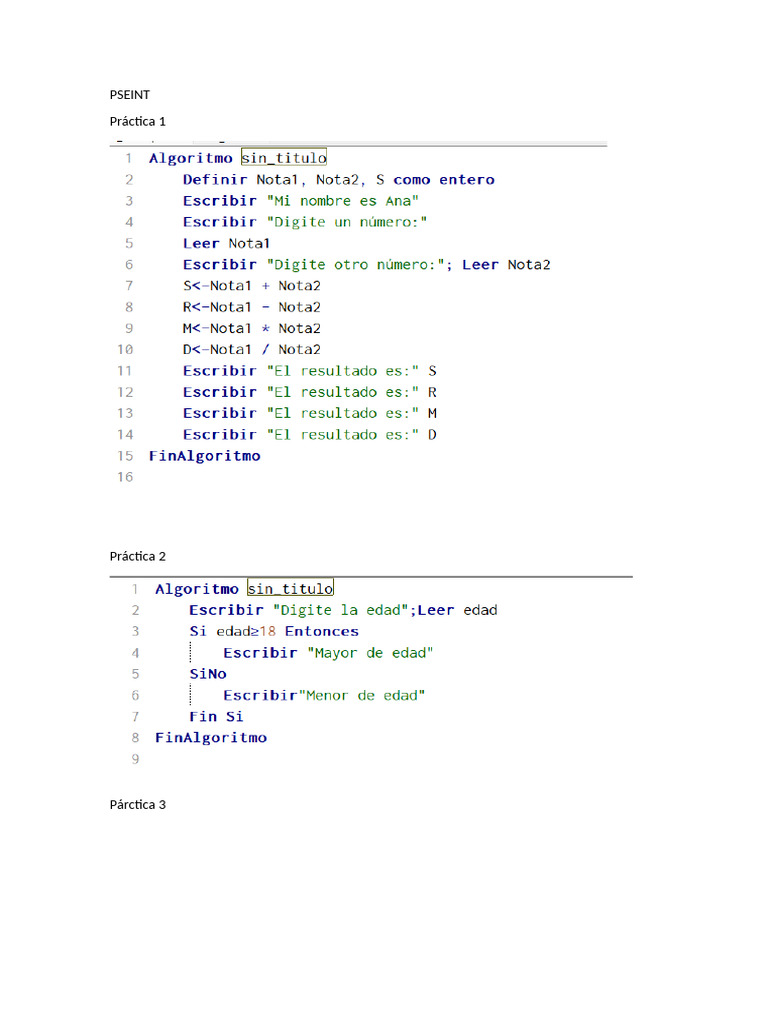 Pseint Prácticas | PDF