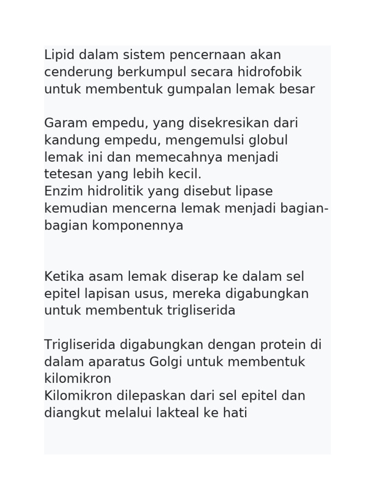 Lipid Dalam Sistem Pencernaan Akan Cenderung Berkumpul Secara Hidrofobik Untuk Membentuk ...