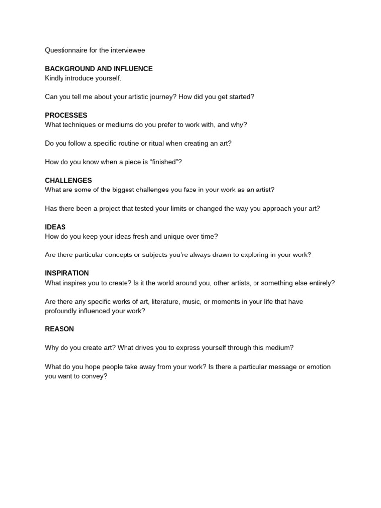 Questionnaire For The Interviewee | PDF