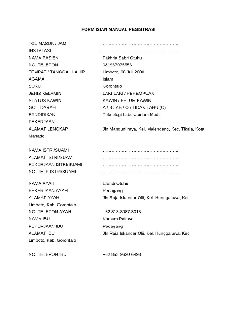 Form Isian Manual Registrasi - Magang 2021 | PDF