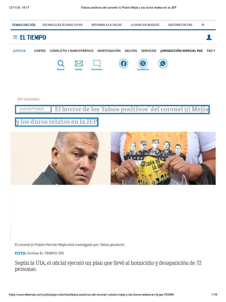 Falsos Positivos Del Coronel Mejía En La Jep Pdf