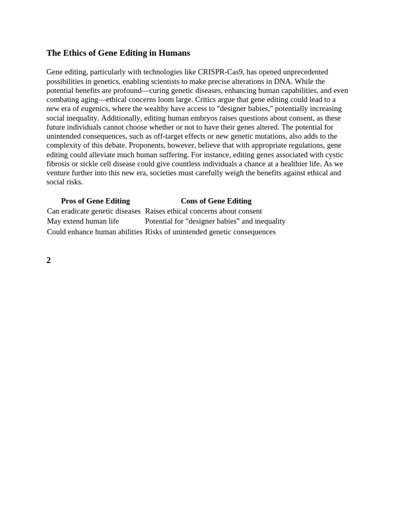 The Ethics of Gene Editing in Humans | PDF