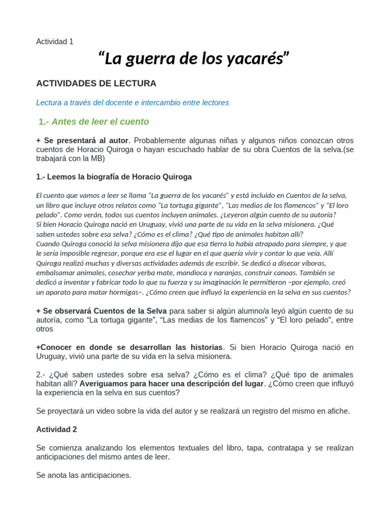 Análisis de "La guerra de los yacarés" | PDF | Verbo | Puntuación