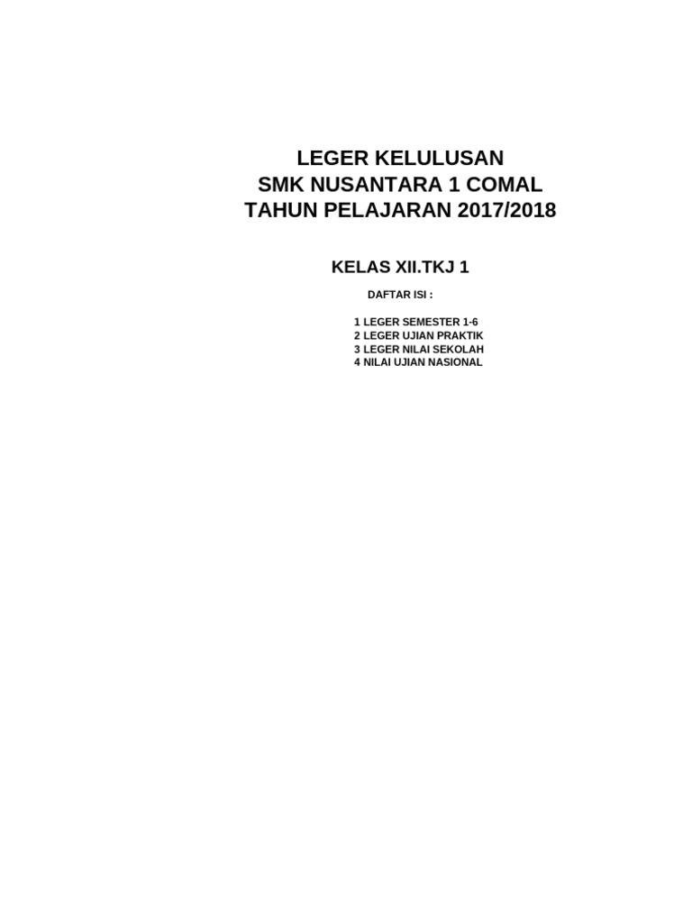 17 - Leger Kelulusan - Transkrip - Rekap Xii TKJ 1 - 2019 2020 | PDF