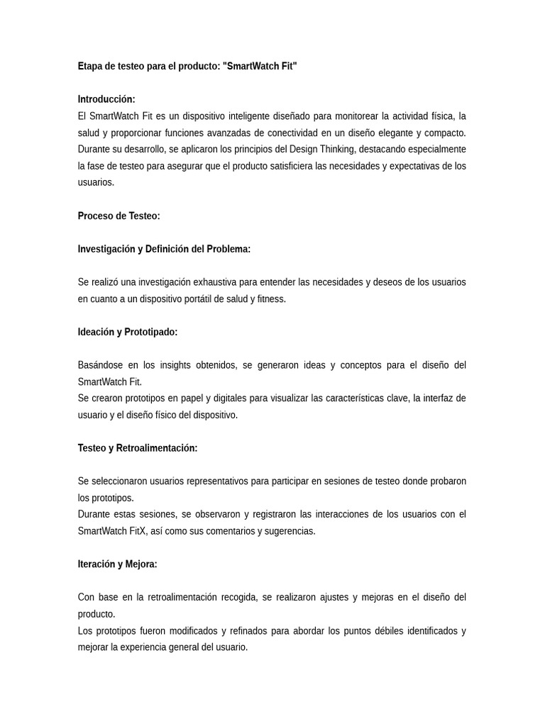 Etapa de Testeo | PDF | El pensamiento de diseño | Reloj inteligente