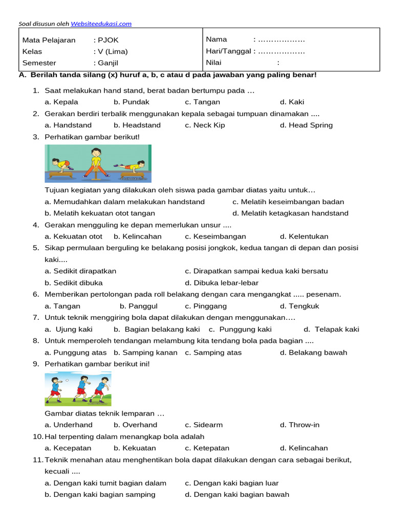 Soal PJOK Kelas 5 Semester Ganjil | PDF