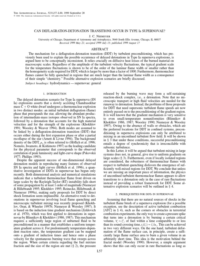 Type Ia Supernova DDT Mechanism Analysis | PDF | Turbulence | Reynolds ...