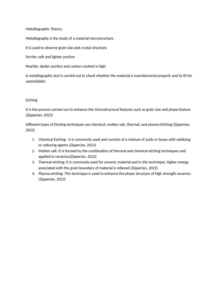 Metallographic Techniques & Etching | PDF | Technology & Engineering